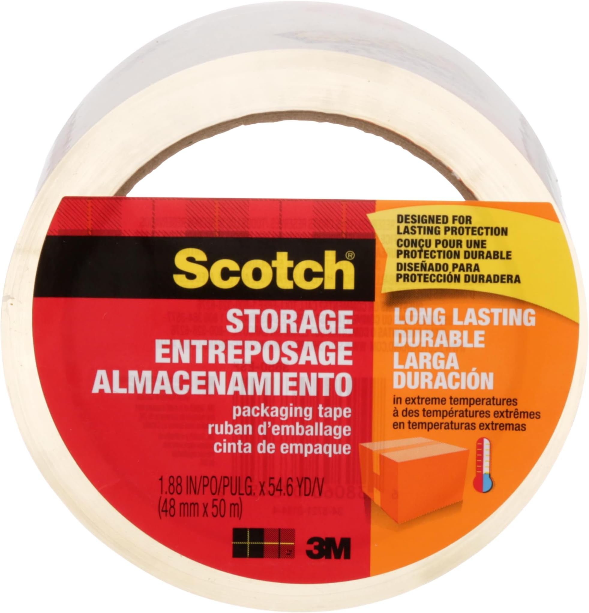 Scotch Packing Tape Long Lasting Storage Tape, 1.88" x 50M, 1 Roll ...