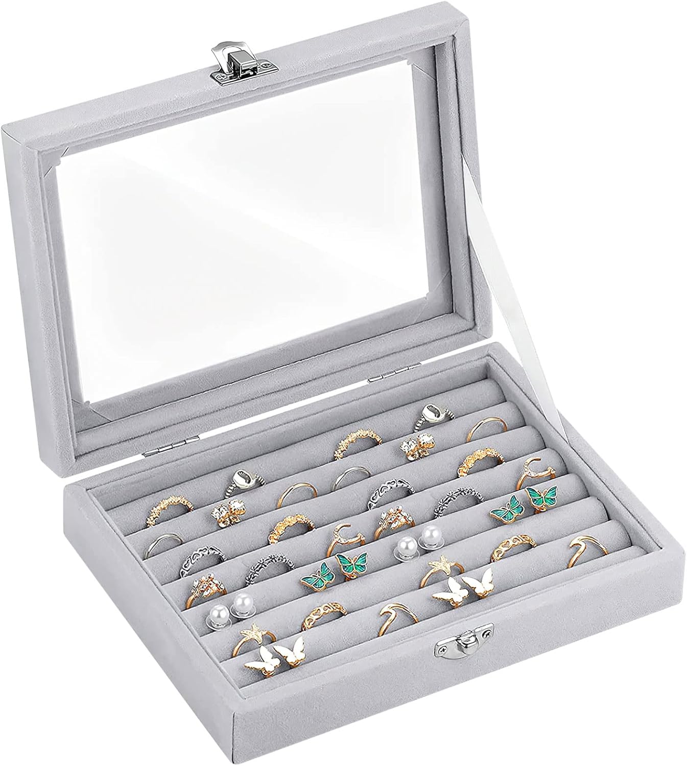 QLOUNI Earring Storage Case, 7 Slots Velvet Rings Display Case Box ...