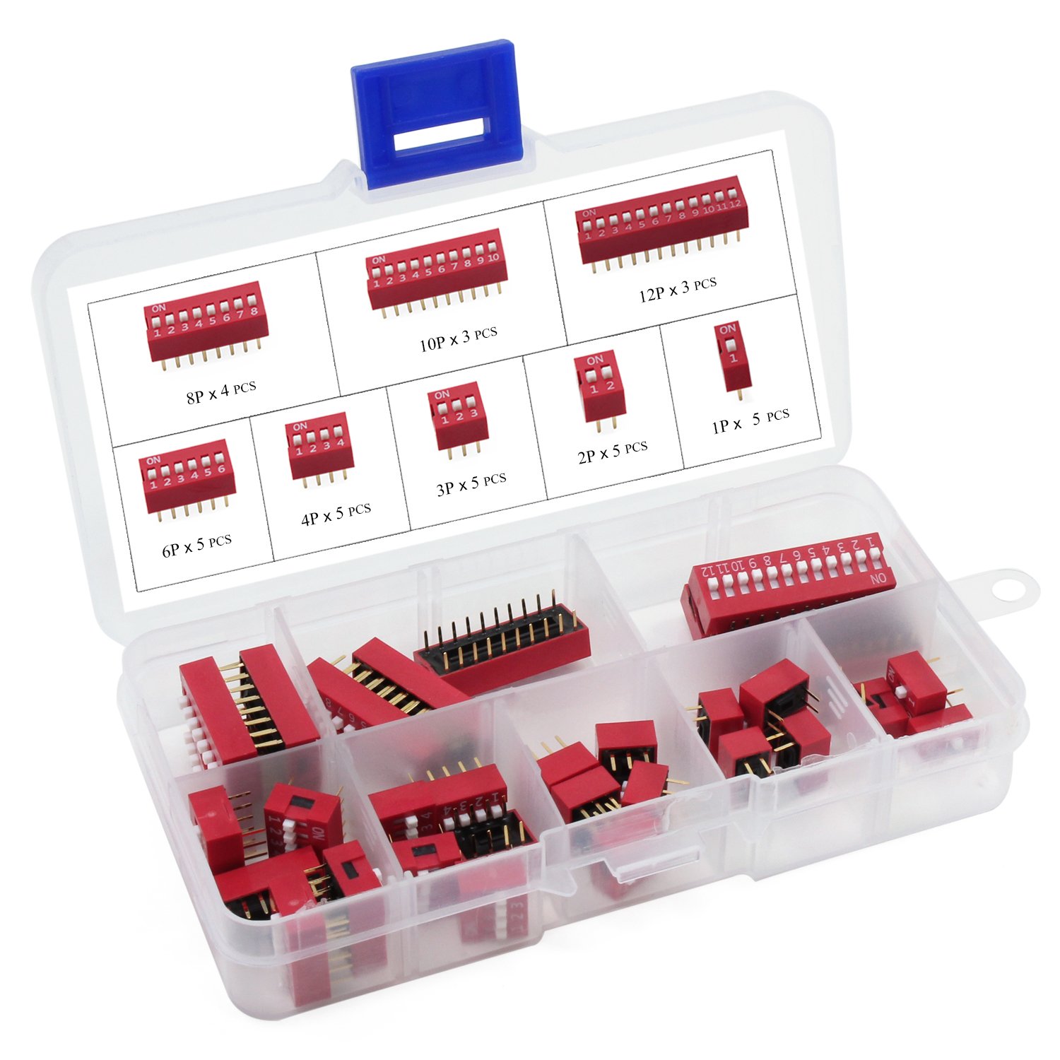 AuSL Double Row DIP Switch Assortment Kit 1 2 3 4 6 8 10 12 Positions 2 ...