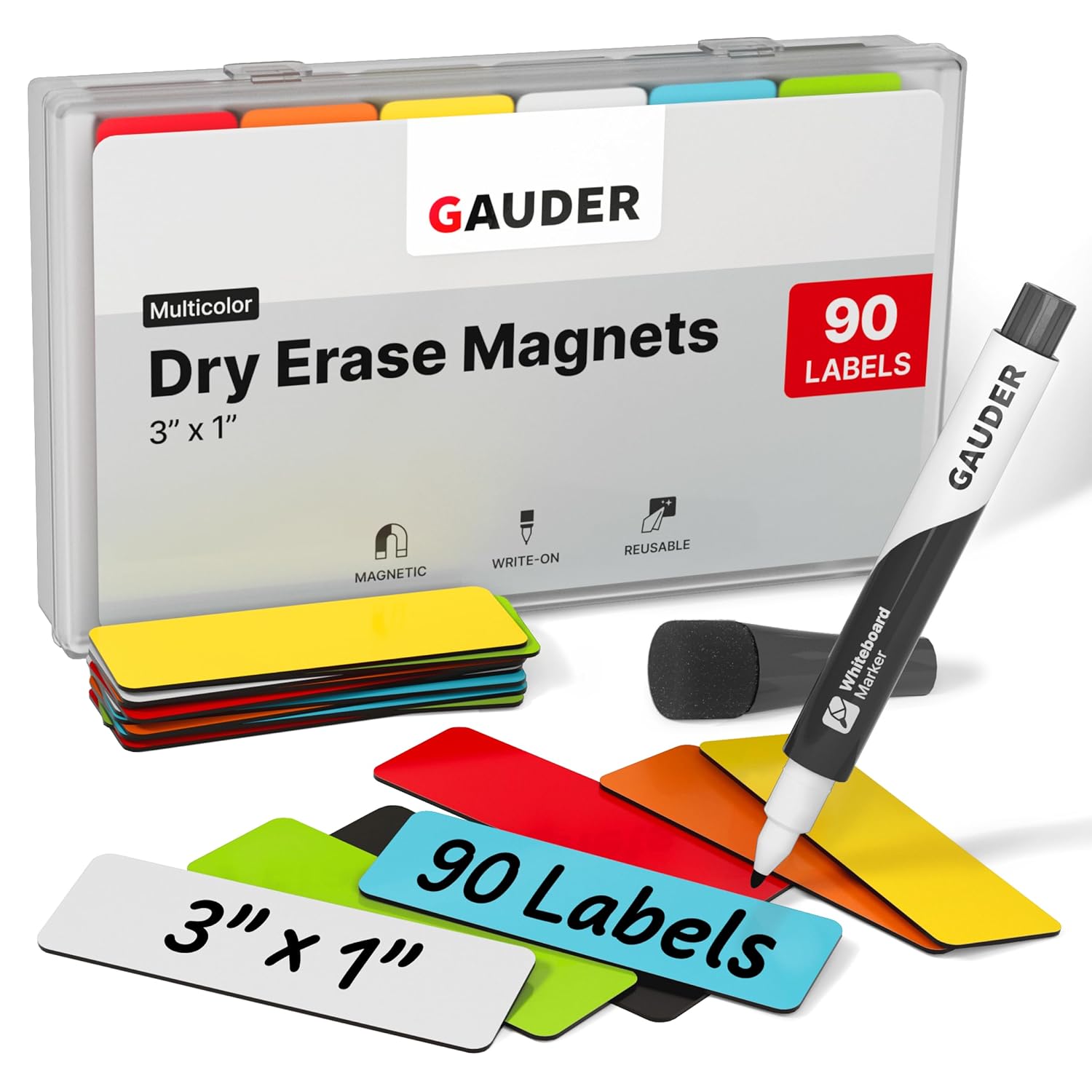 GAUDER Magnetic Dry Erase Labels | 90x Magnetic Labels (3 Inches x 1 ...