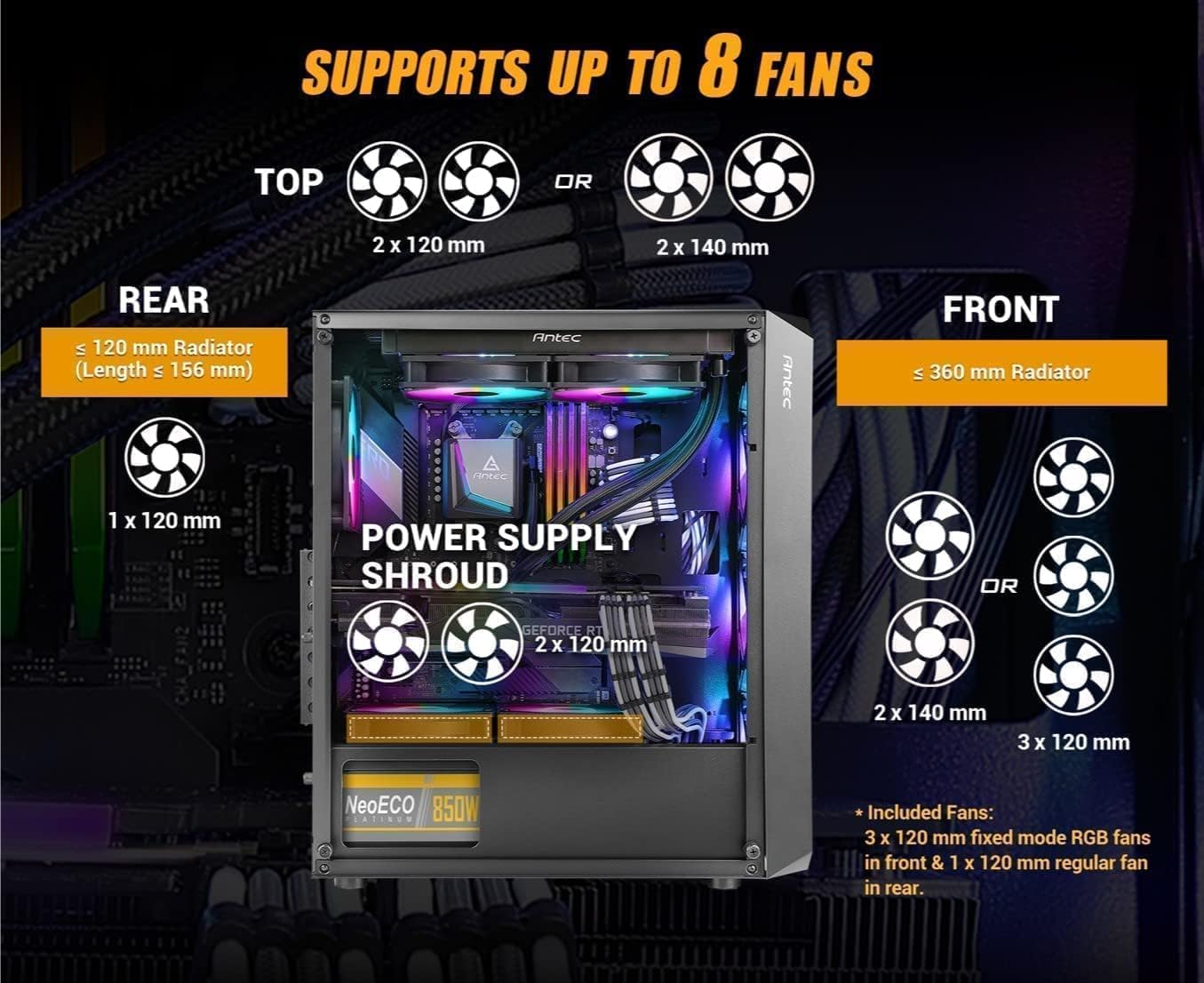 ANTEC NX292 RGB BLACK GAMING CASING WITH 3 RGB FANS - Nexcom Computers