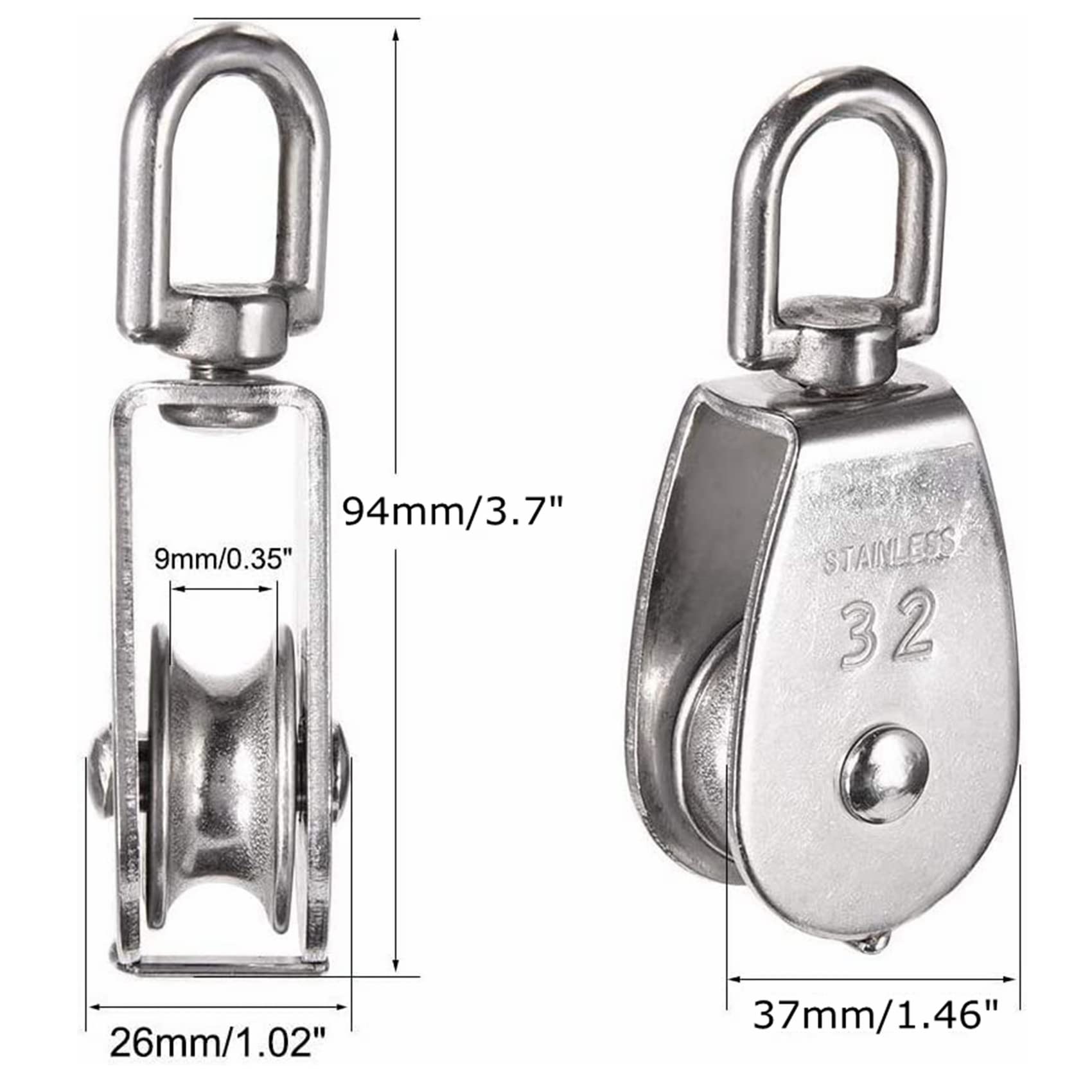 Snapklik.com : 6Pcs 304 Stainless Steel M32 Silver Single Pulley Block ...