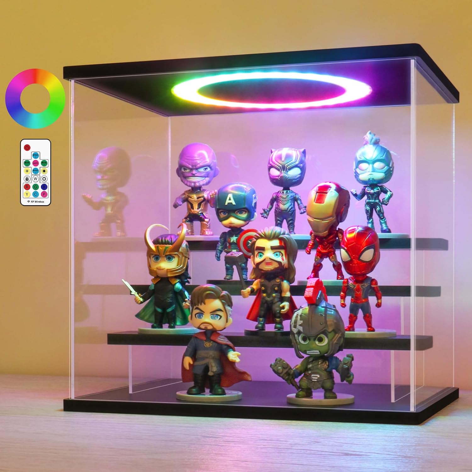 Amazon.com: LANSCOERY RGB Lighted Acrylic Display Case – 4 Tier Black ...