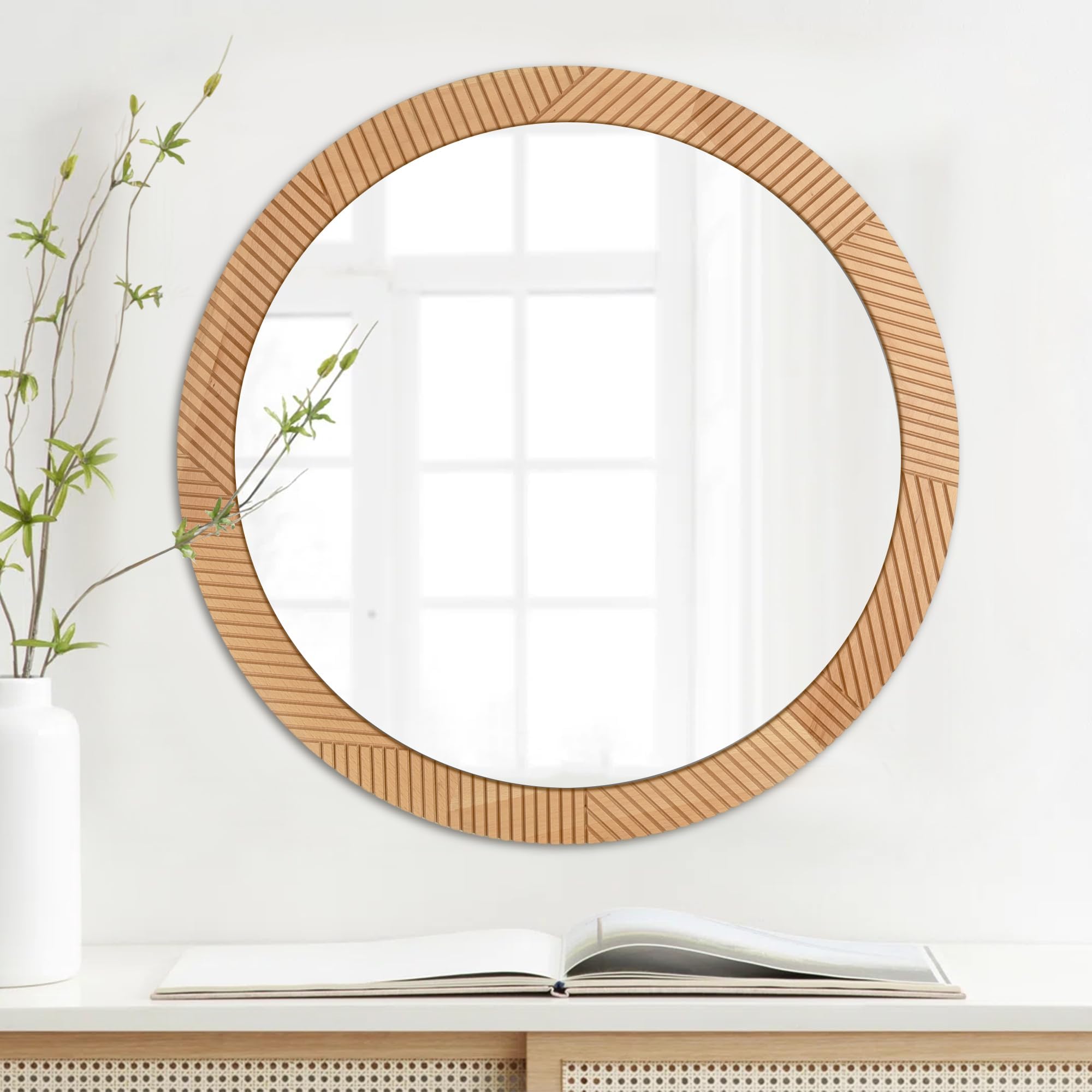 Amazon.com: RADIANCE goods Maple Finish Round Framed Wall Mirror 24 ...