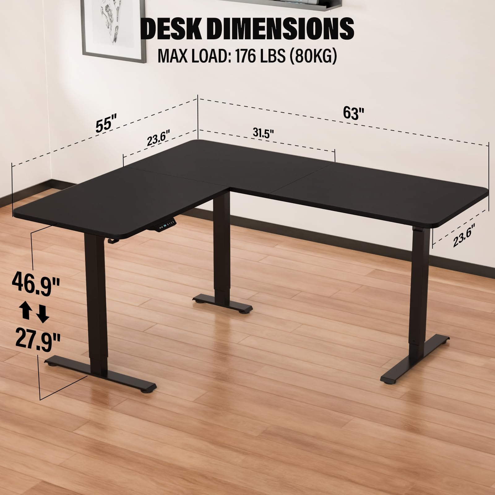 Snapklik.com : 63 X 55 Inch L Shaped Standing Desk, Corner Computer ...