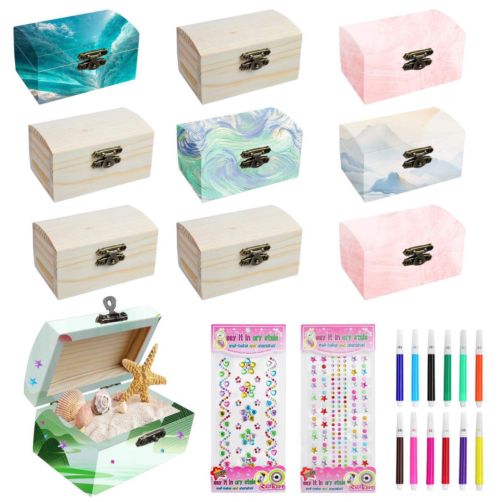 JOLIGAEA 10 Stück Mini Schatztruhe, Mini Schatzkiste Holz mit 2 ...