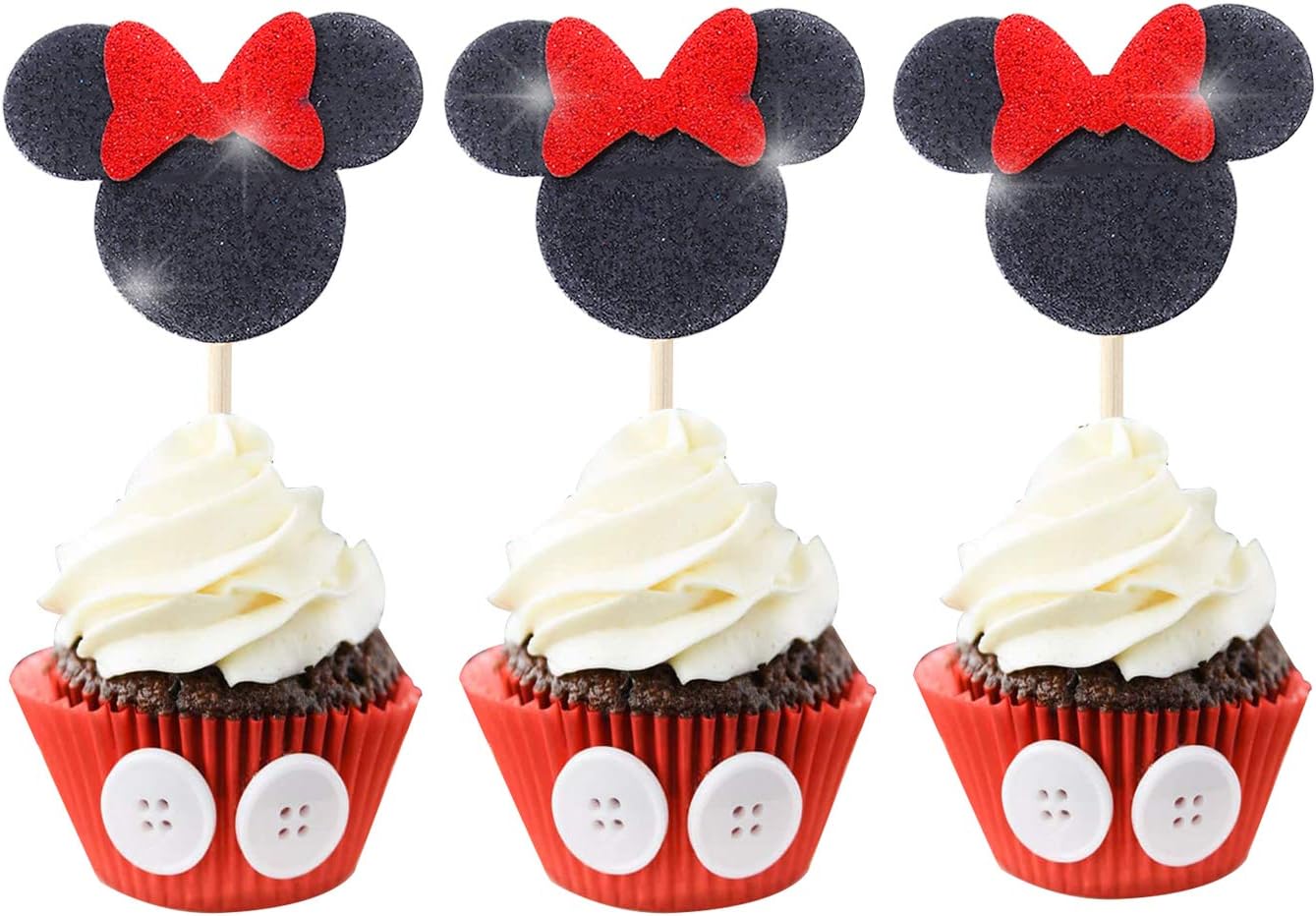 Minnie Mouse Cupcake Toppers Mickey Mouse Inspired Glitter Red and ...
