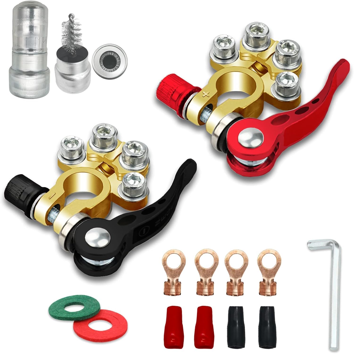 Car Battery Terminal Connectors, 2 Pcs 4 Way Quick Release Terminal ...