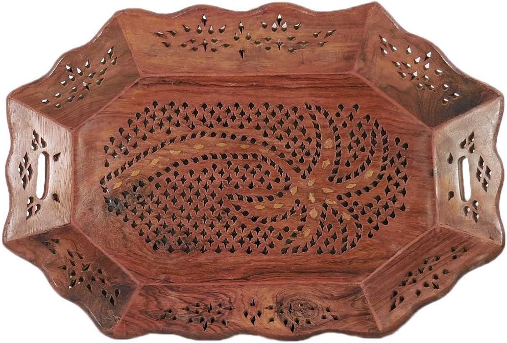 Amazon.com: DollsofIndia Wood Carved Puja Tray - 12.75 x 8.5 x 1.5 ...