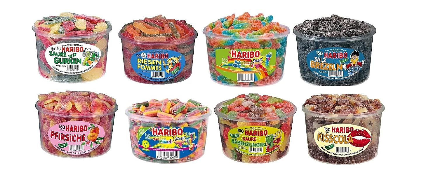 8 Dosen (10,2 Kg) Haribo Sauer / Salzig / Süß Saure Gurken, Riesen ...