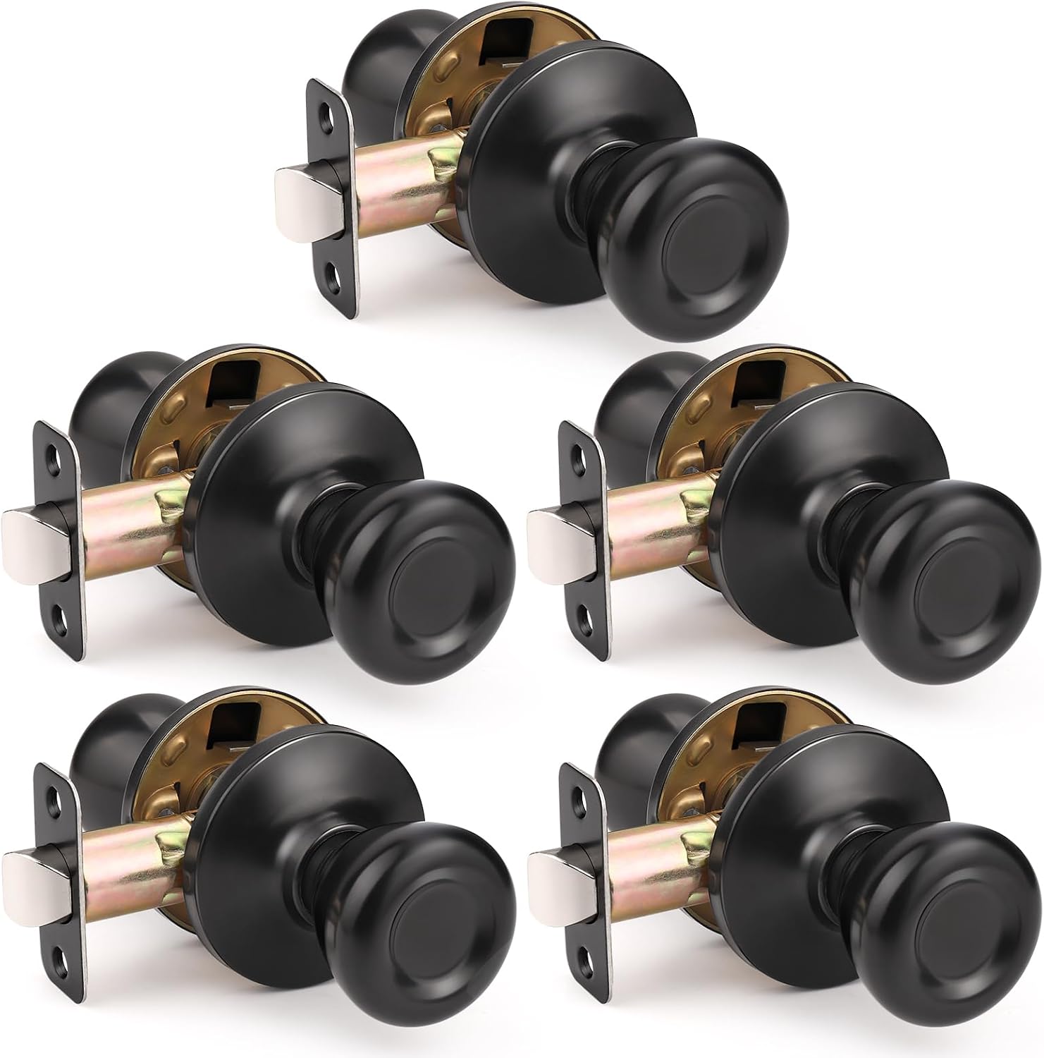 Brotima 5 Pack No Lock Passage Matte Black Door Knob, Tulip Style Knobs ...
