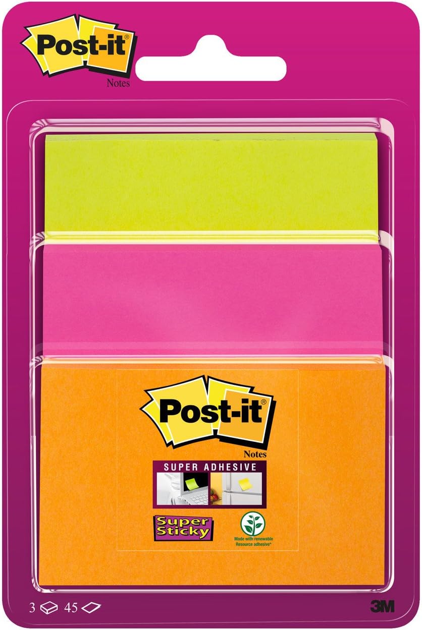 Post-It Super Sticky Notes Assorted Sizes 15/Pkg-Miami 2"X2", 3"X3", 4 ...