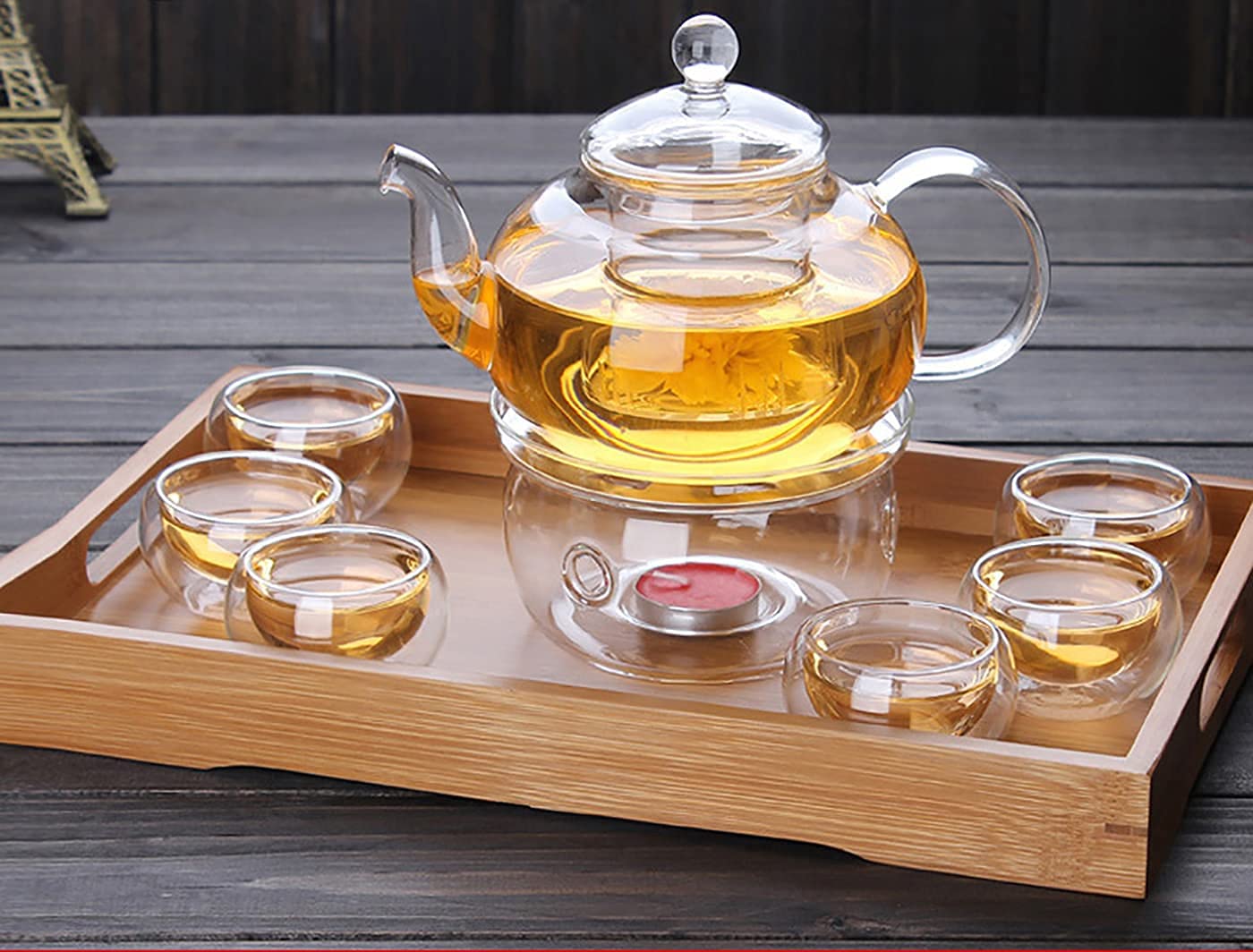 Glass Teapot Set, 27 oz/ 800 ml Tea Set with 6 Double-Wall Glass ...