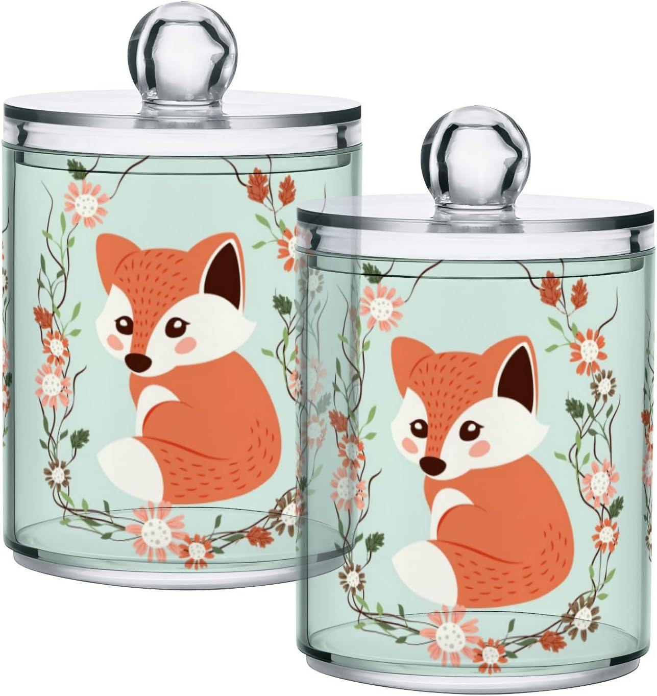 Amazon.com: ZOEO Bathroom Canister Set of 2, Cute Fox Clear Plastic ...