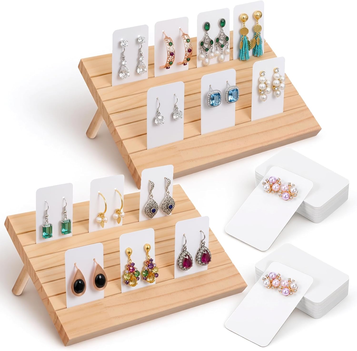 Amazon.com: Lyksgir 2 Pcs Natural Wood Earring Display Stands with 60 ...