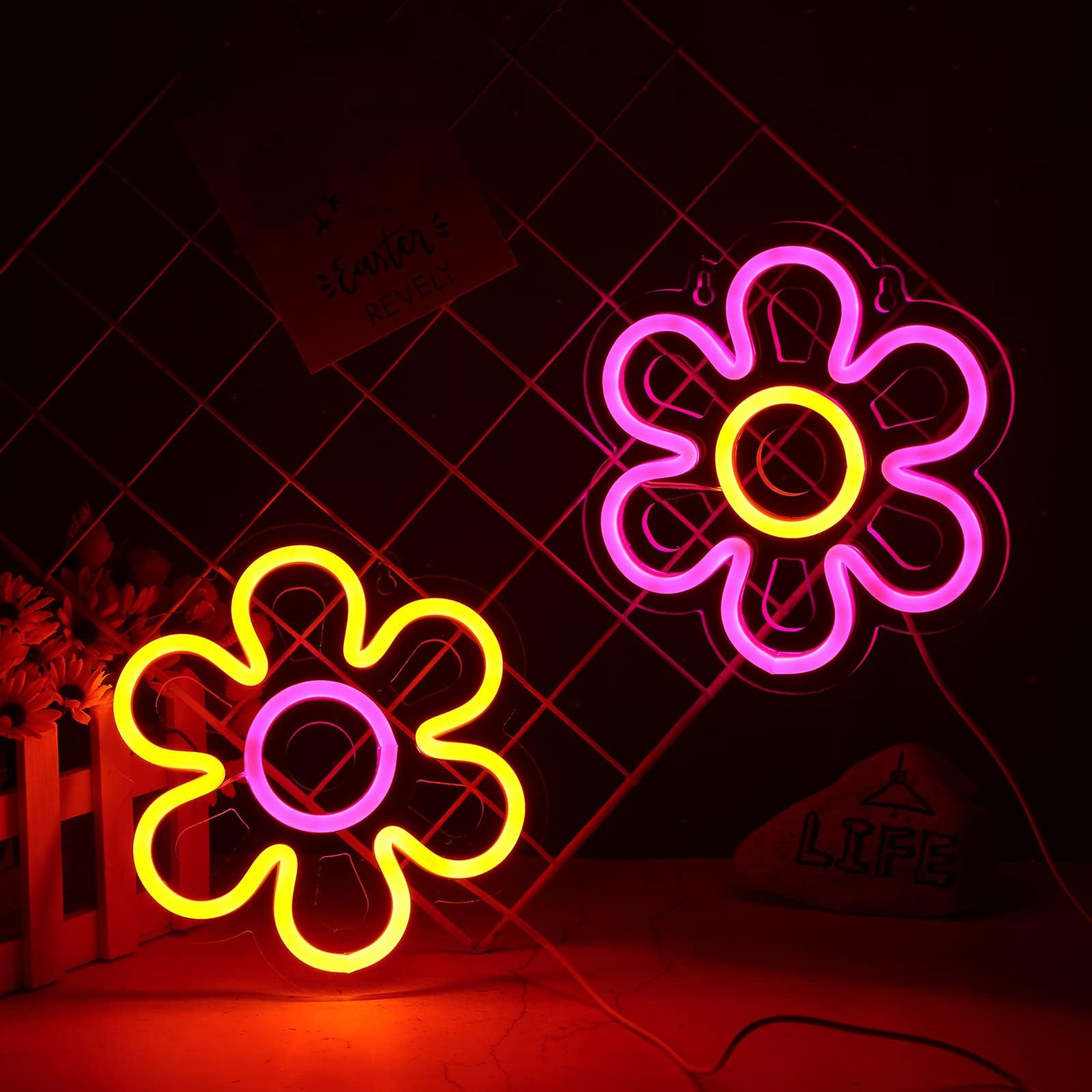 Amazon.com : Baquler 3 Pcs Flower Neon Sign LED Light Signs Usb Powered ...