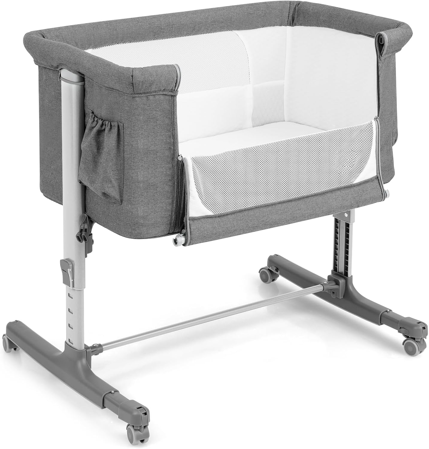 GYMAX 3-in-1 Baby Beside Crib, Height & Angle Adjustable Side Bassinet ...
