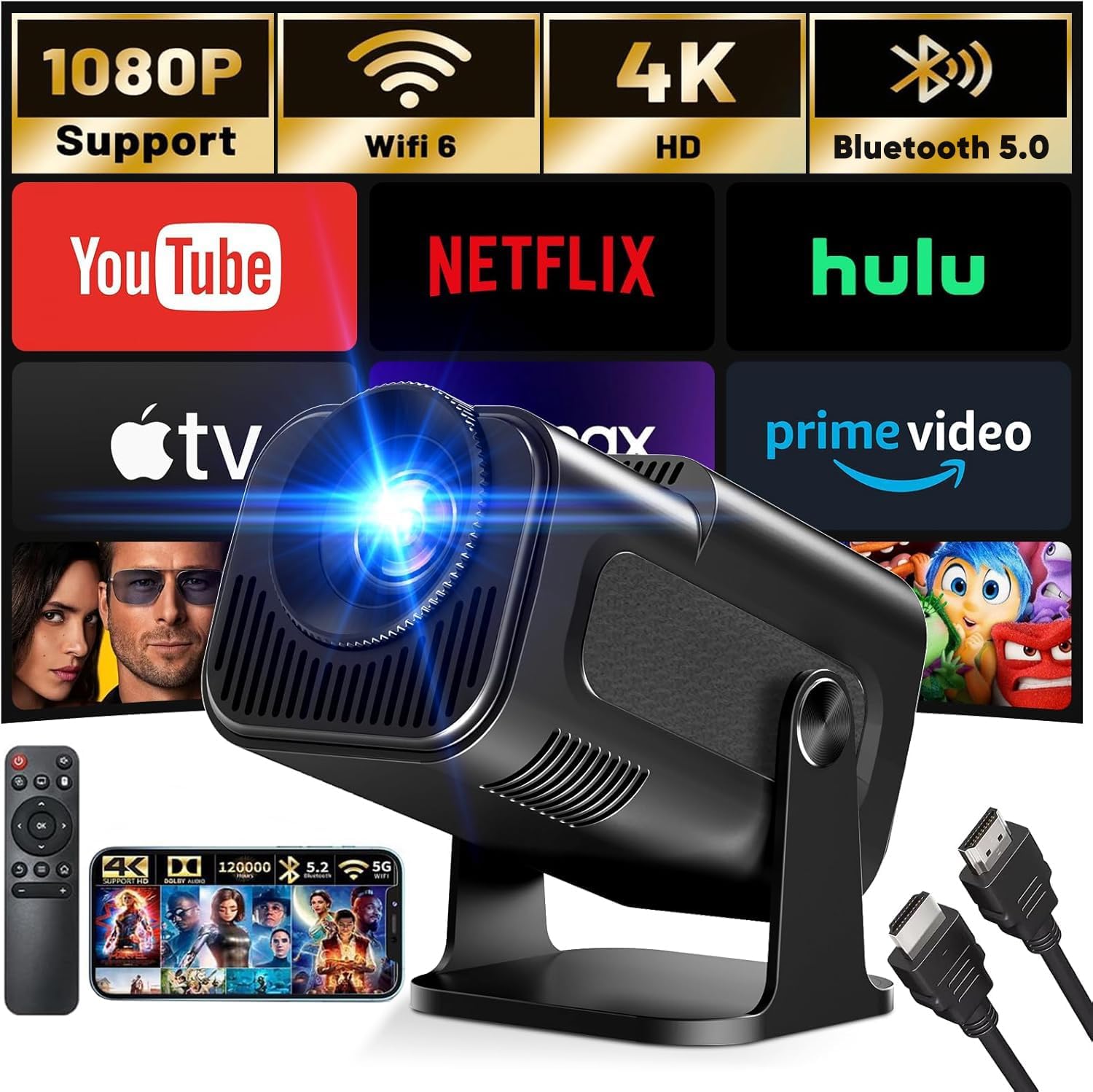 WEAGP Mini Proyector Portátil, Proyector 4K 1080P Full HD 200ANSI, WiFi ...