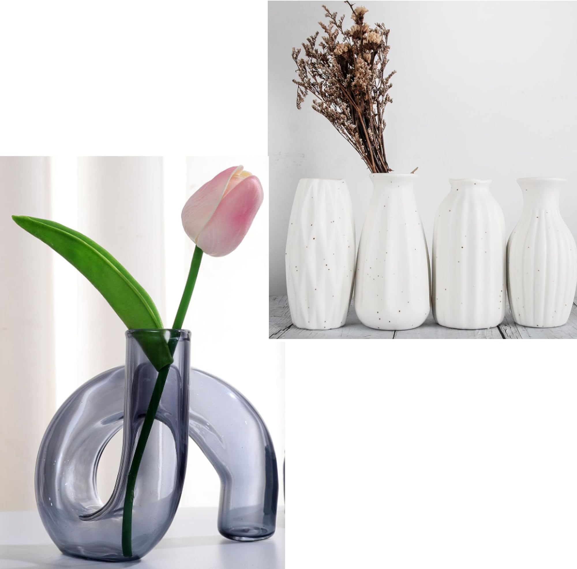 Amazon.com: 4 Small Ceramic Vases and Glass Vase for Centerpieces ...