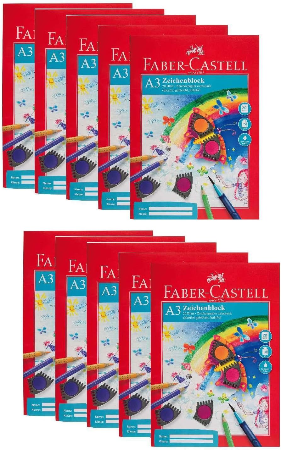 FABER-CASTELL 212048 - Zeichenblock DIN A3, 10 Blöcke je 20 Blatt 100 g ...