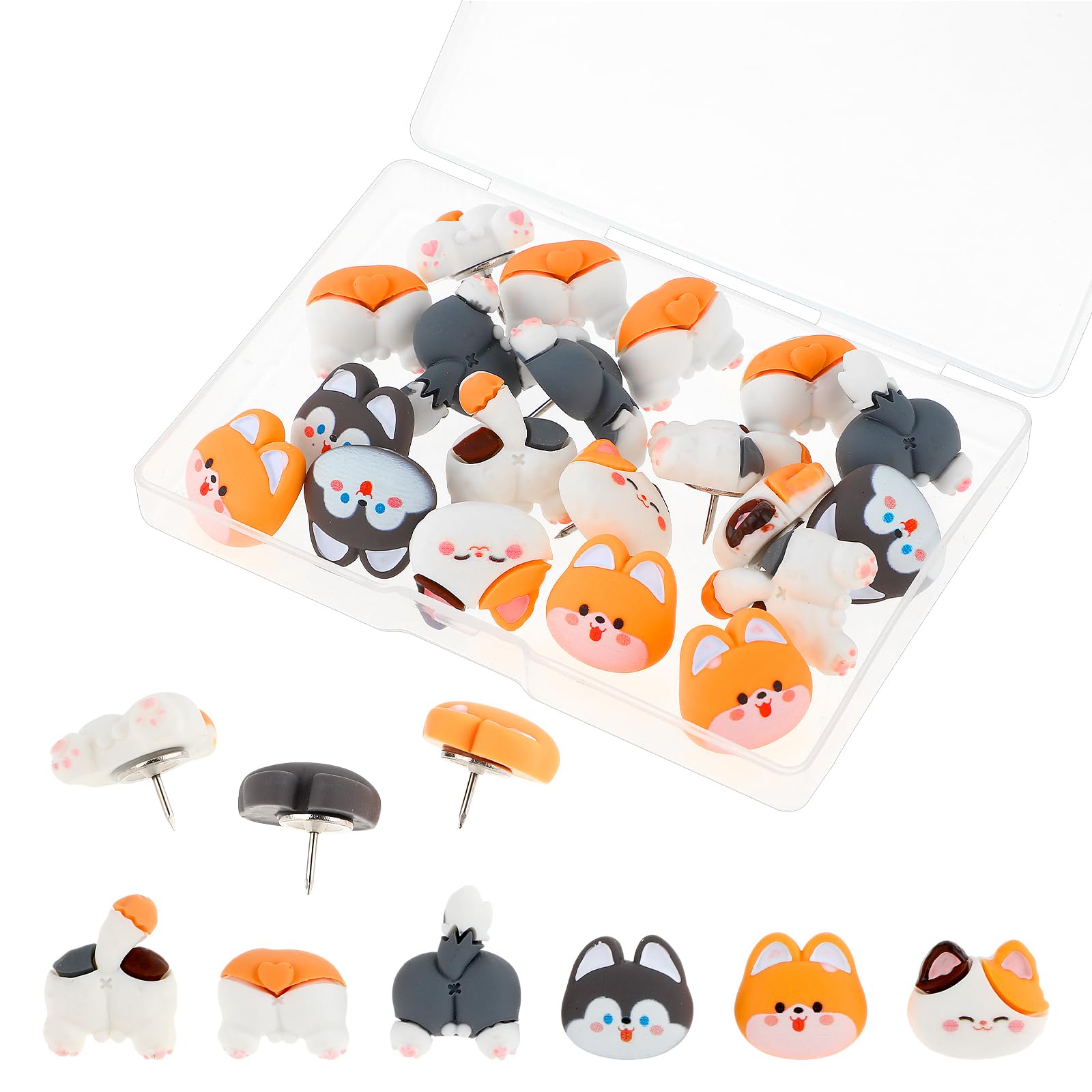 Amazon.com: 20 Pcs Cute Push Pins Animal Corgi Cat Push Pins Decorative ...