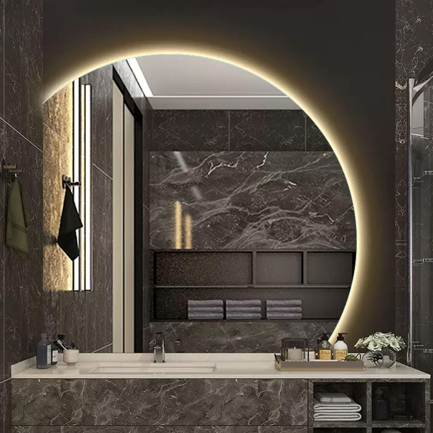 Amazon.com: HYQHYX Half Moon Bathroom Vanity Mirror Wall Mounted LED ...