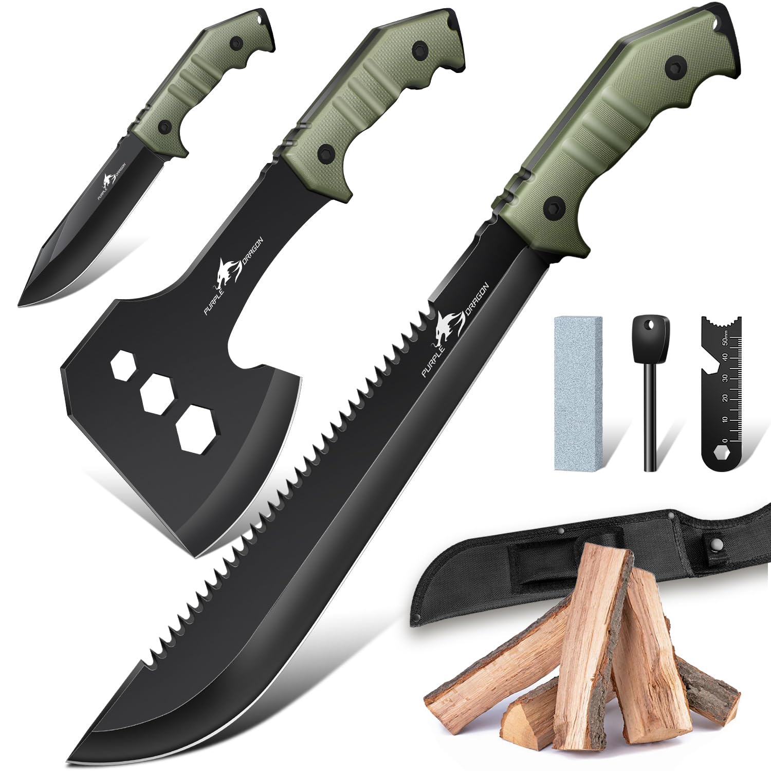 Purple Dragon Großes Messer Outdoor Beil Axt Set mit Scheide, Full Tang ...