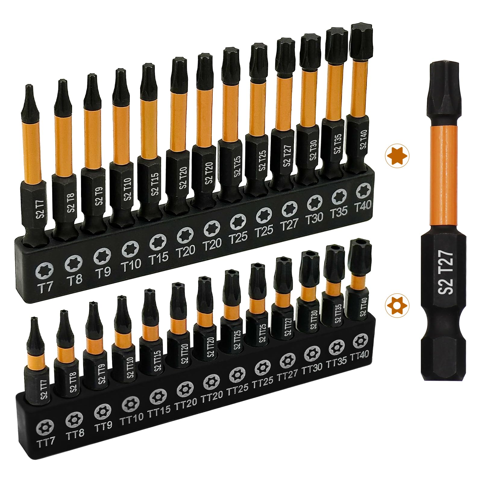 DTRUCTIEW Impact Torx Bit Set 26pcs (TT7-TT40), S2 Steel Security Torx ...