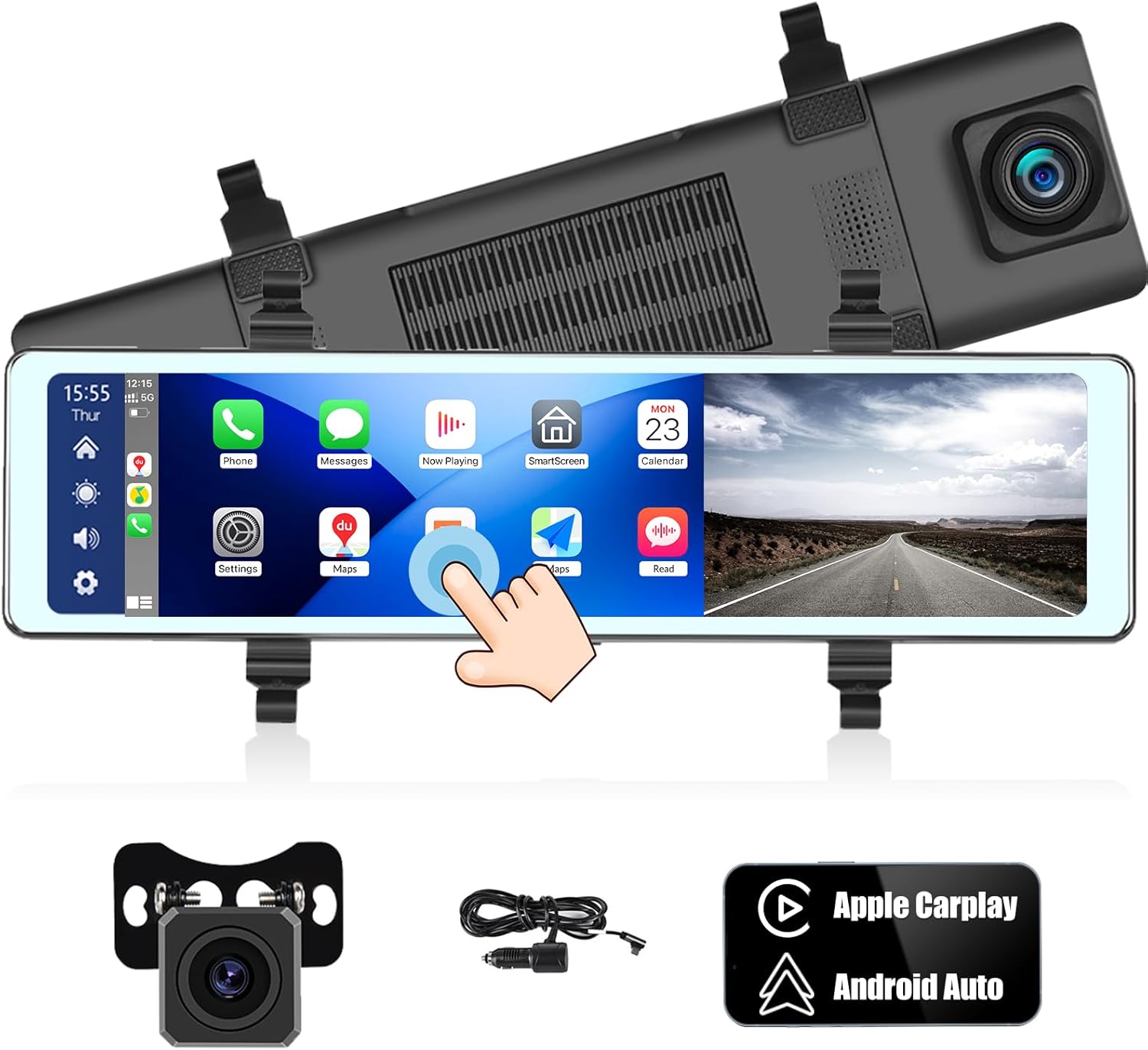 Amazon.com: Car Mirror Dash Cam with Wireless Apple CarPlay Android ...