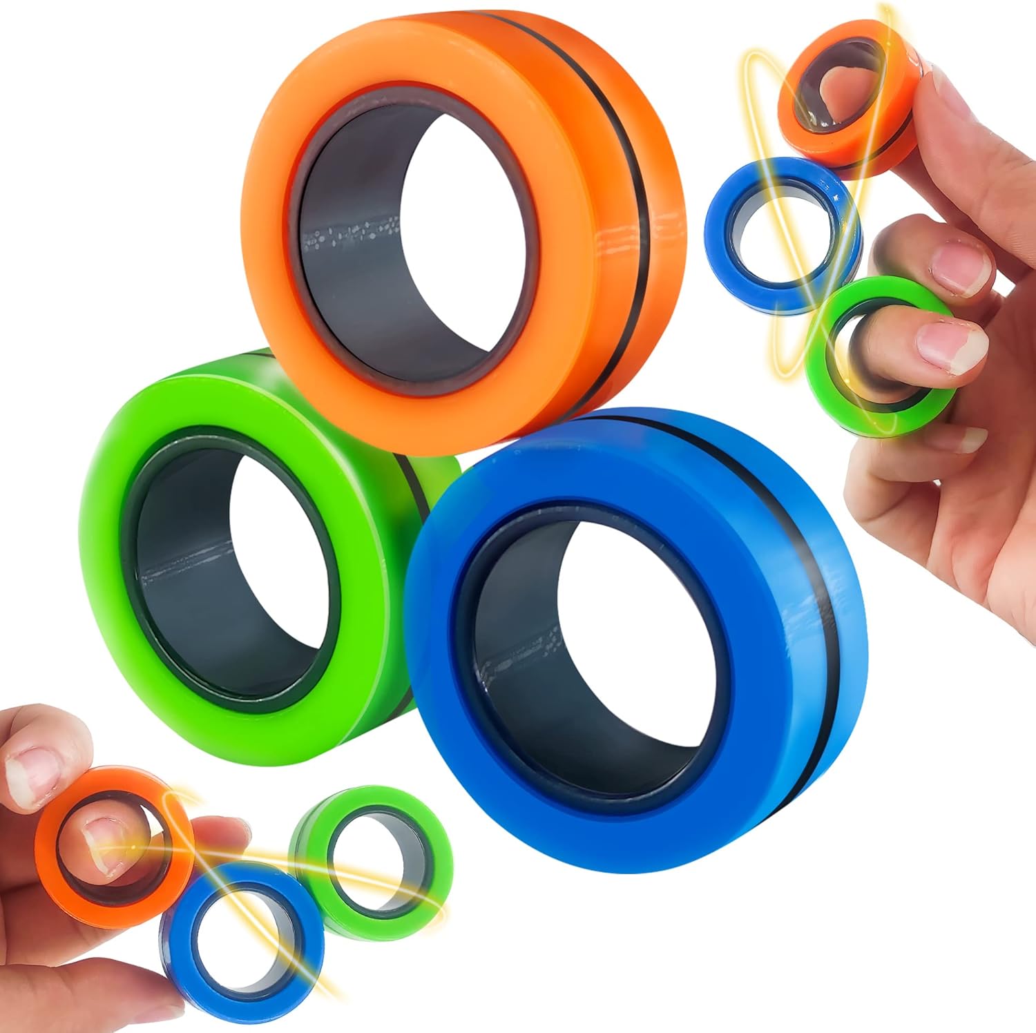 Amazon.com: Dermasy Magnetic Rings Fidget Toy 2021 Newest 3 PCS Set ...