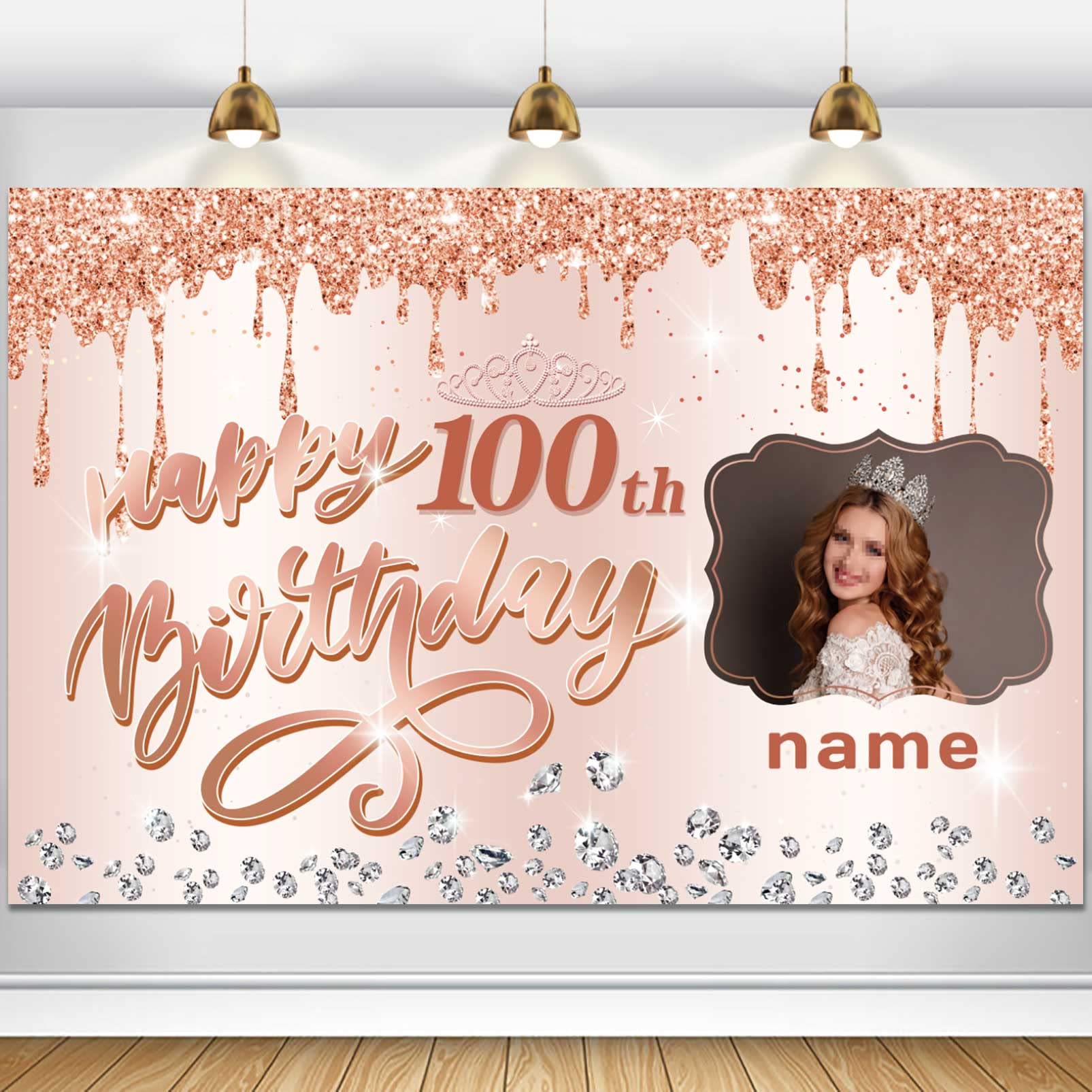 Amazon.com: Customizable Rose Gold Happy 100th Birthday Decoration ...
