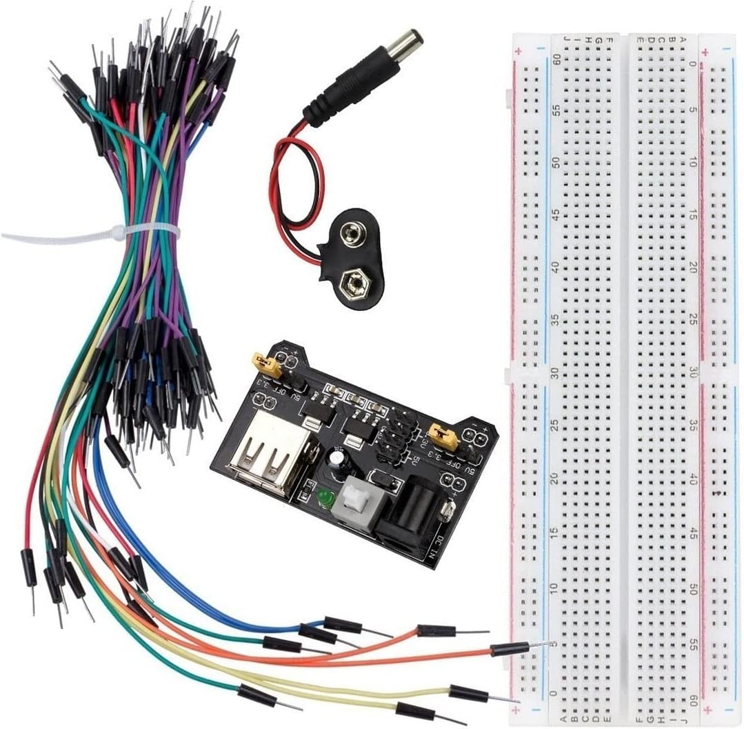Kit Protoboard 830 + 65 Jumpers + Regulador Tensão + Clip de bateria 9V ...