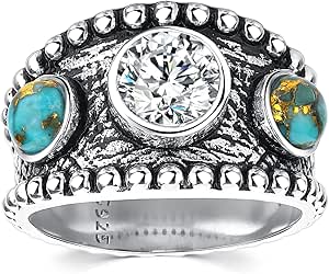 AVECON Turquoise Engagement Ring for Women 925 Sterling Silver Rings Band With 2 Round Turquoise ...