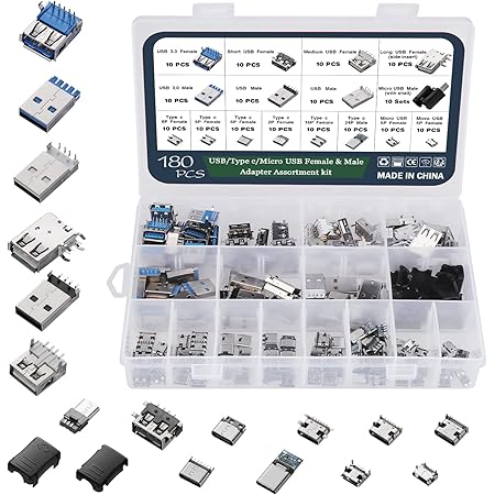 WiMas 180PCS USB 2.0 3.0 Type A Type C Micro USB Male Female Plug ...