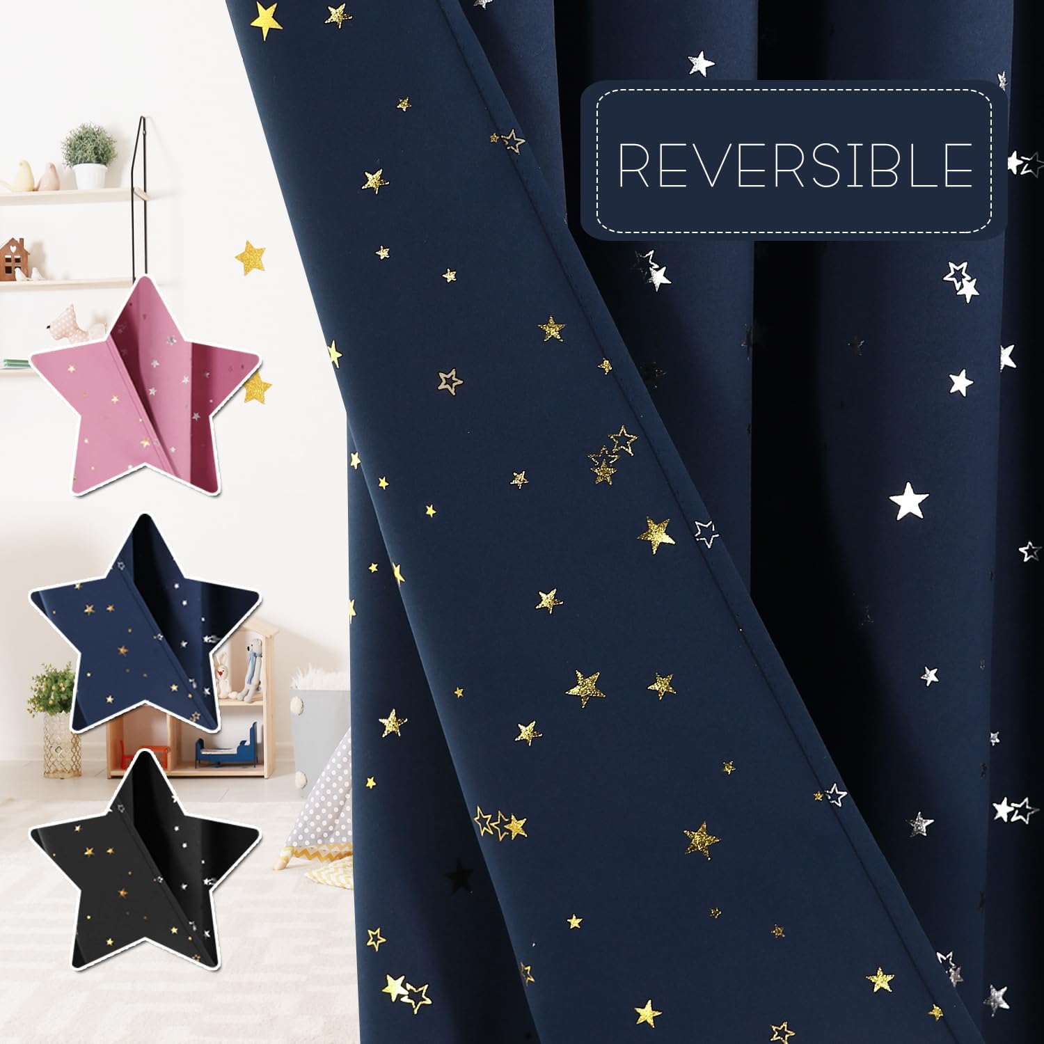Amazon.com: PrinceDeco 100% Blackout Star Curtains for Kids Room ...