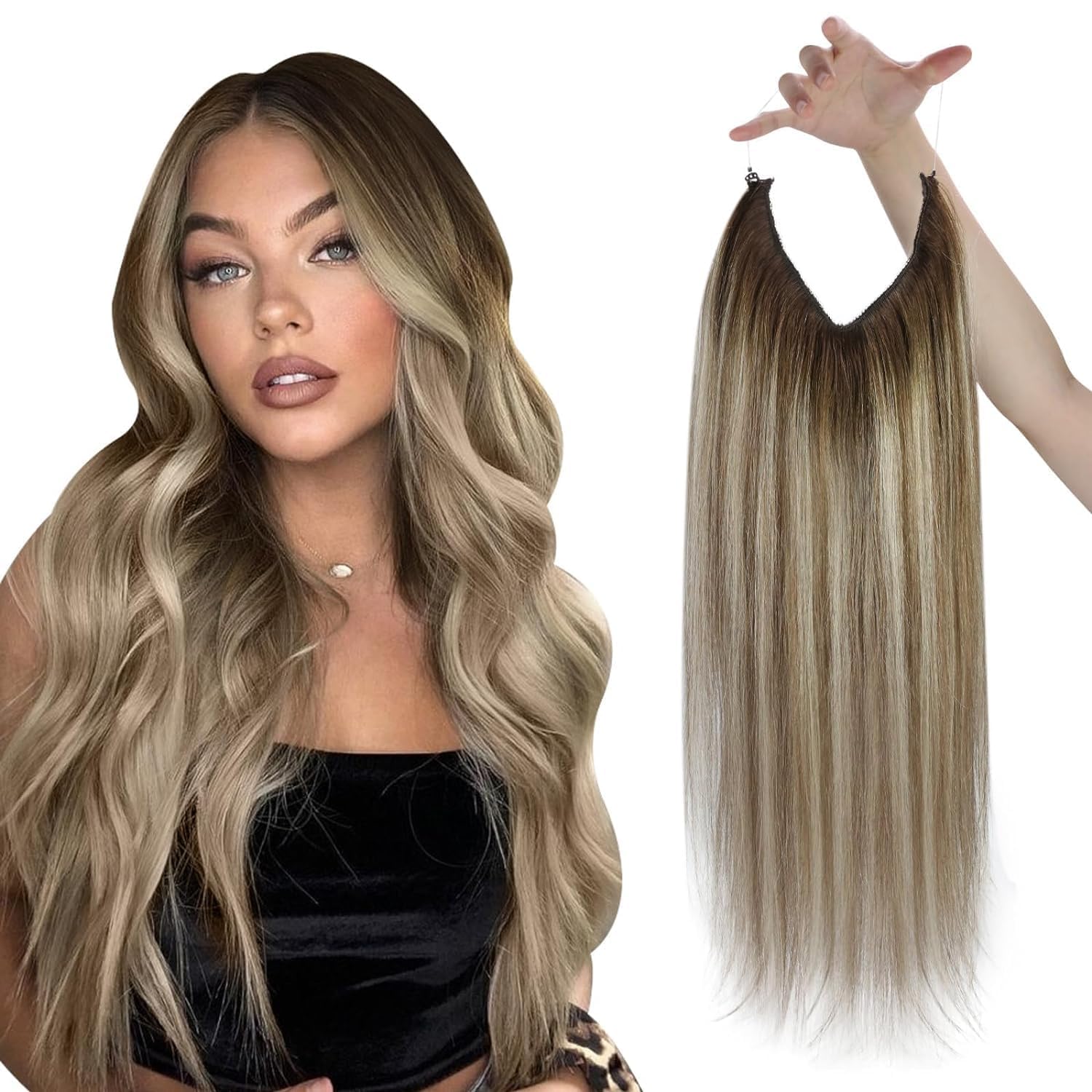 Amazon.com : Sunny 95g Wire Hair Extensions Real Human Hair Dark Brown ...
