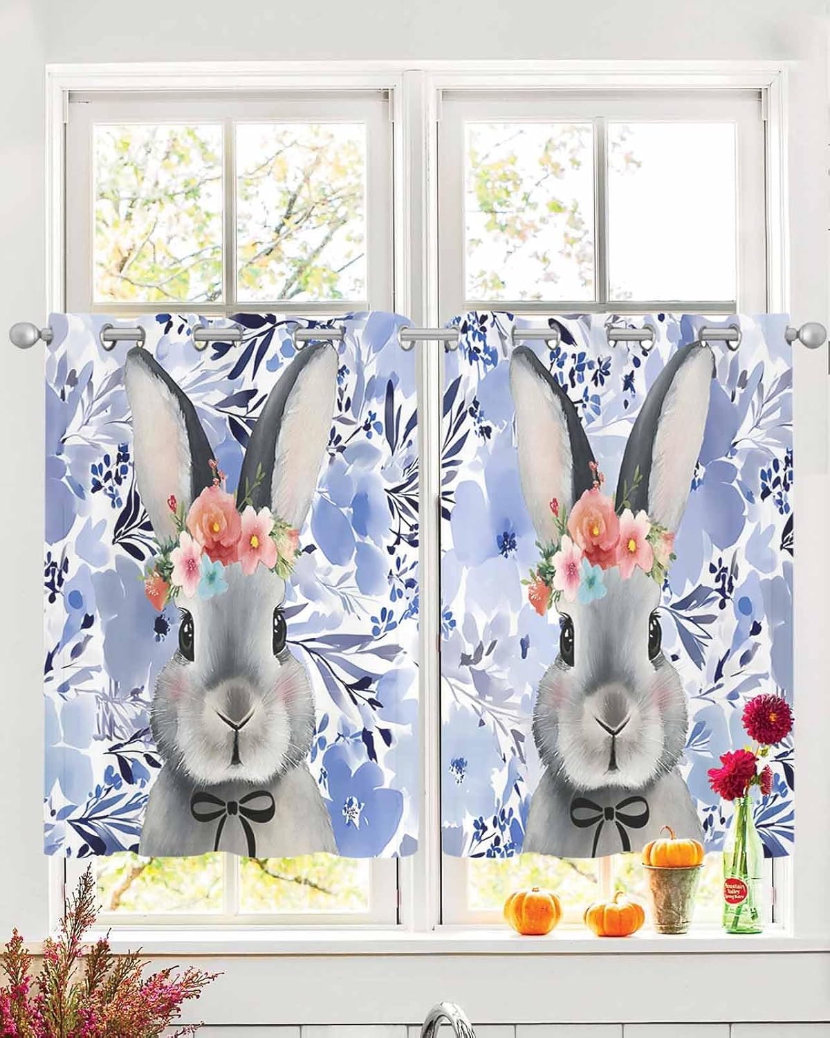 Amazon.com: Easter Bunny Sheer Curtains 39 Inch Length 2 Panels Set ...