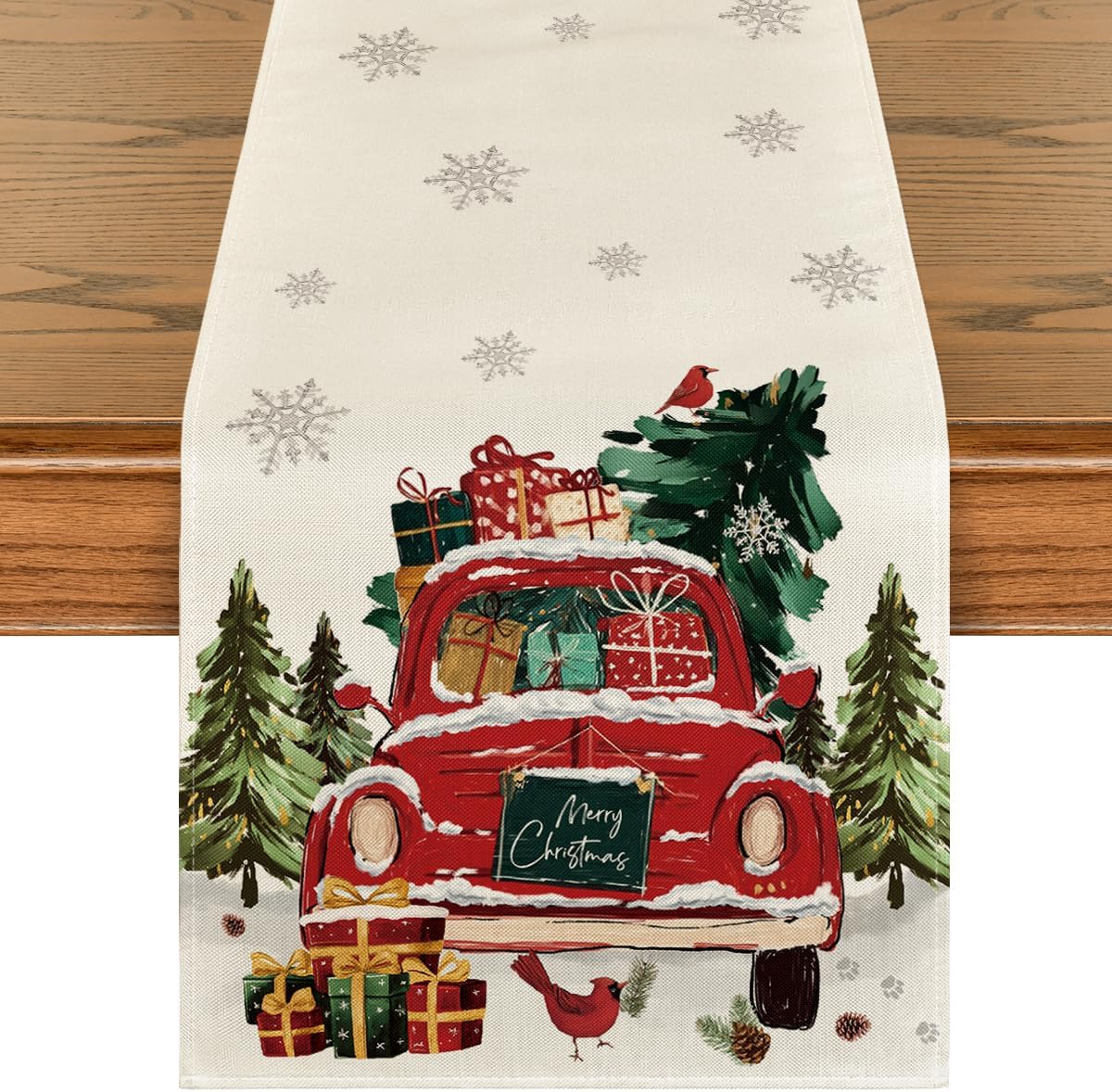 Amazon.com: Artoid Mode Truck Tree Gifts 210 GSM Christmas Table Runner ...