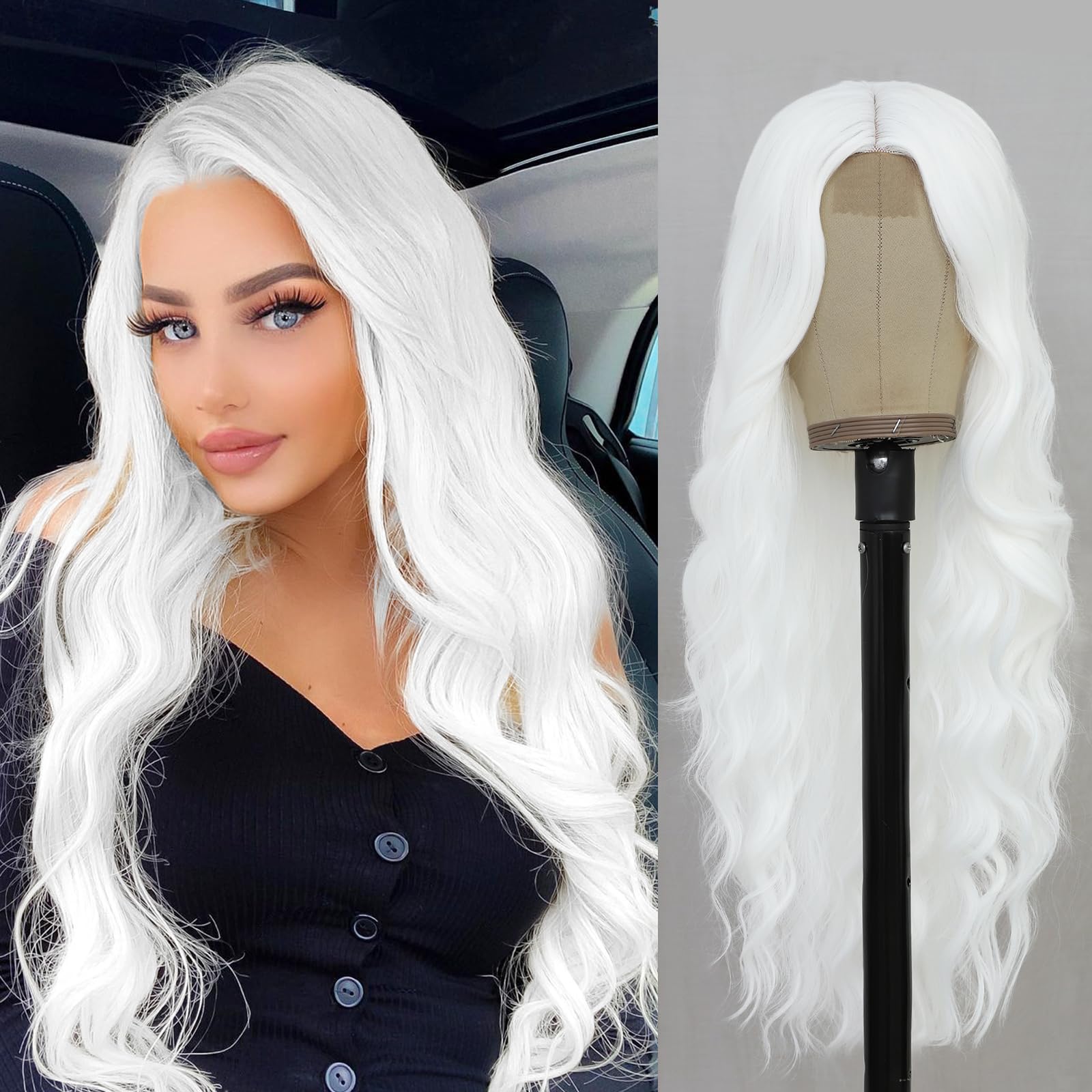 Amazon.com : NAYOO Long White Wigs for Women - 26'' White Wavy Wigs for ...