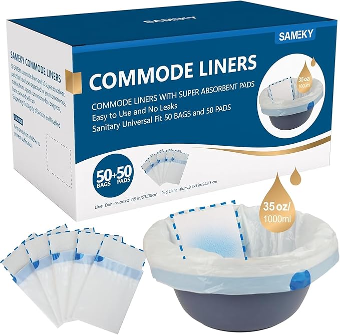 Sameky Commode Liners with Absorbent Pads | Value Pack 50 Count ...