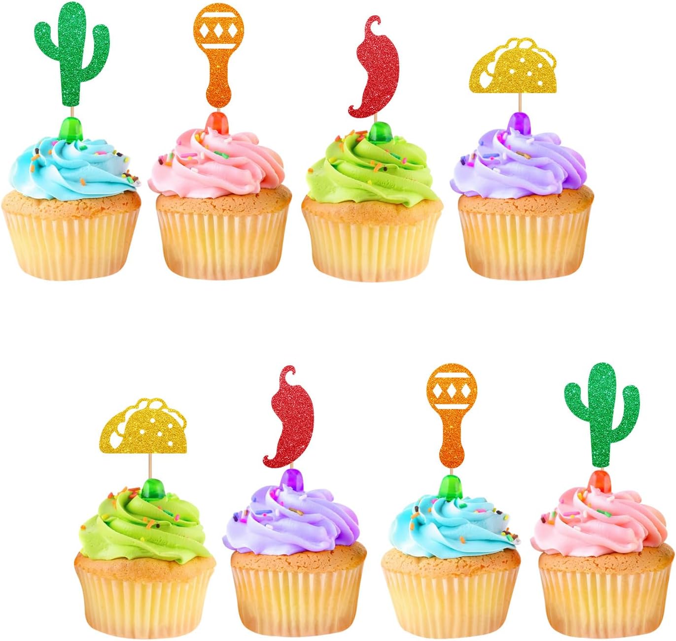 Amazon.com: 24pcs Fiesta Cupcake Toppers, Mexican Themed Cupcake ...