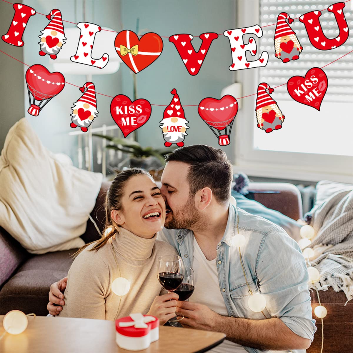 SHOKAN Valentines Decor Banner, 2Pcs Valentines Day Banners 'I Love U ...