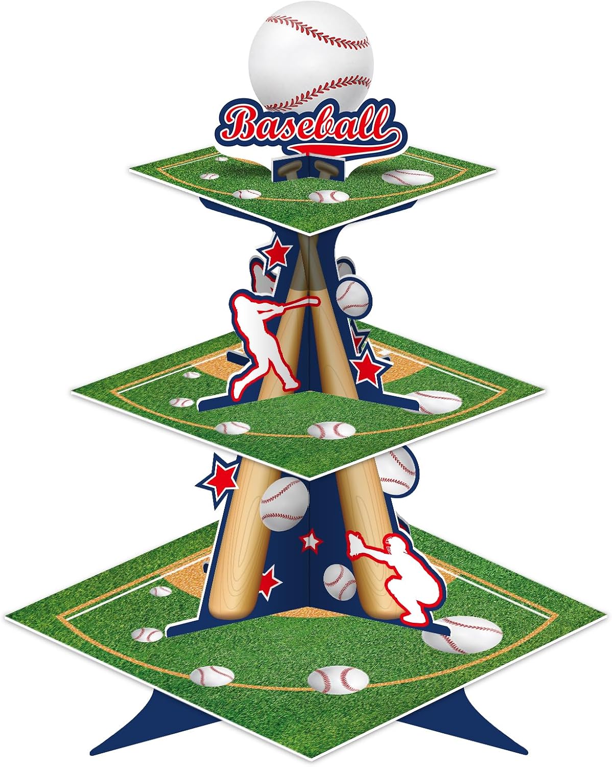 Amazon.com | KALEFO 3 Tier Baseball Cupcake Stand Grand Slam Dessert ...