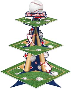 Amazon.com: KALEFO Baseball Party Supplies 3 Tier Cupcake Stand Cake ...