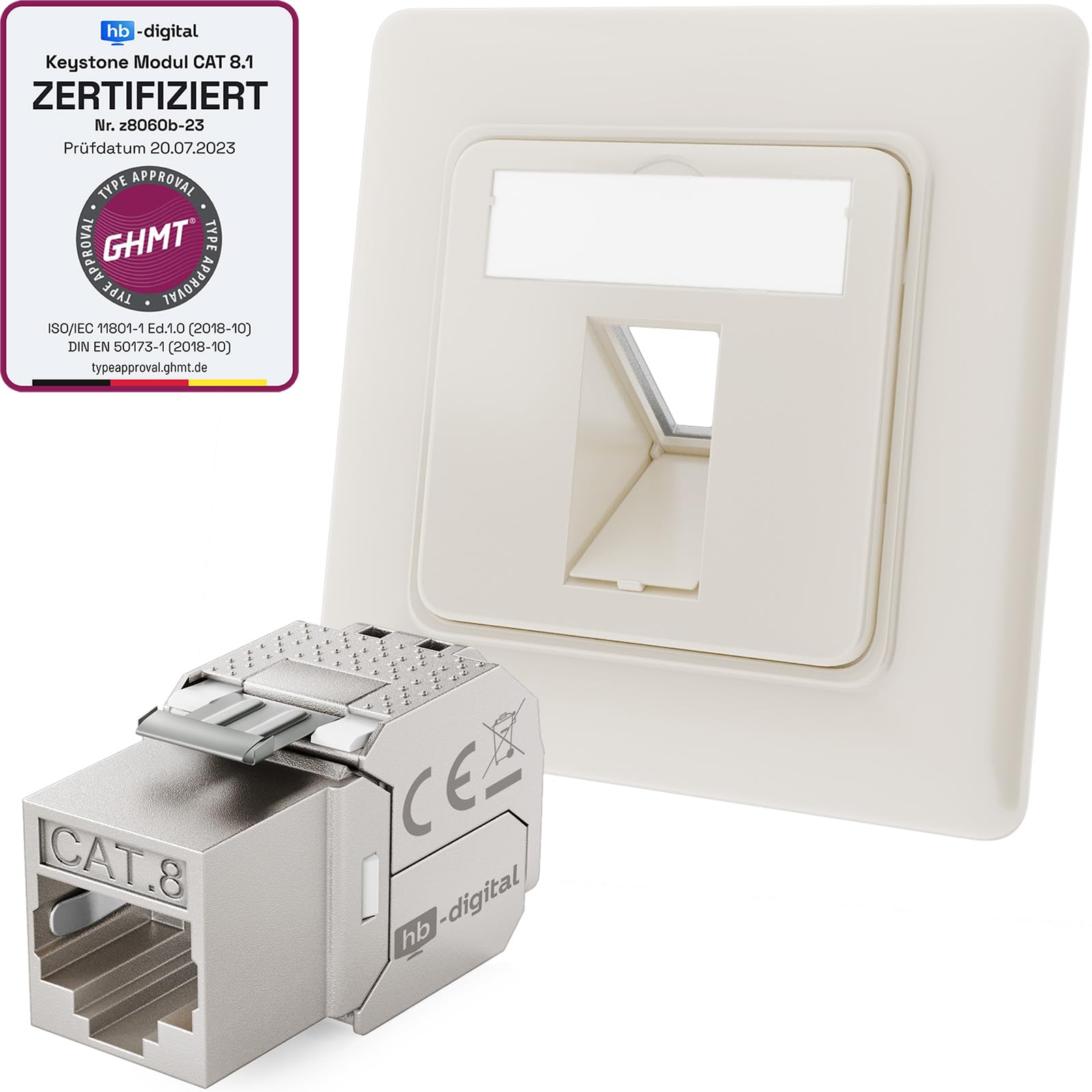 hb-digital 1-Port CAT 8 Netzwerkdose unterputz RAL9010 + 1x GHMT ...