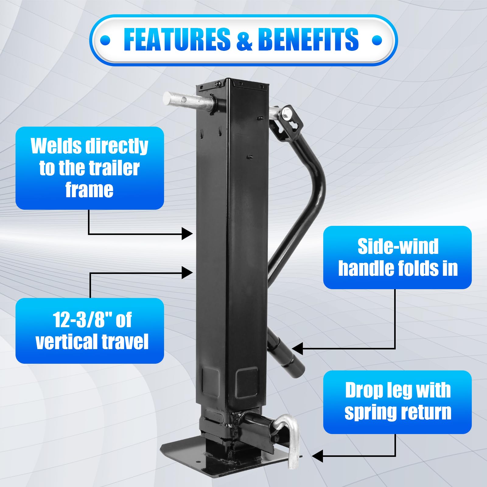 Heavy Duty Weld Square Tube Trailer Jack - 12.5" Lift 13.5" Drop Leg ...