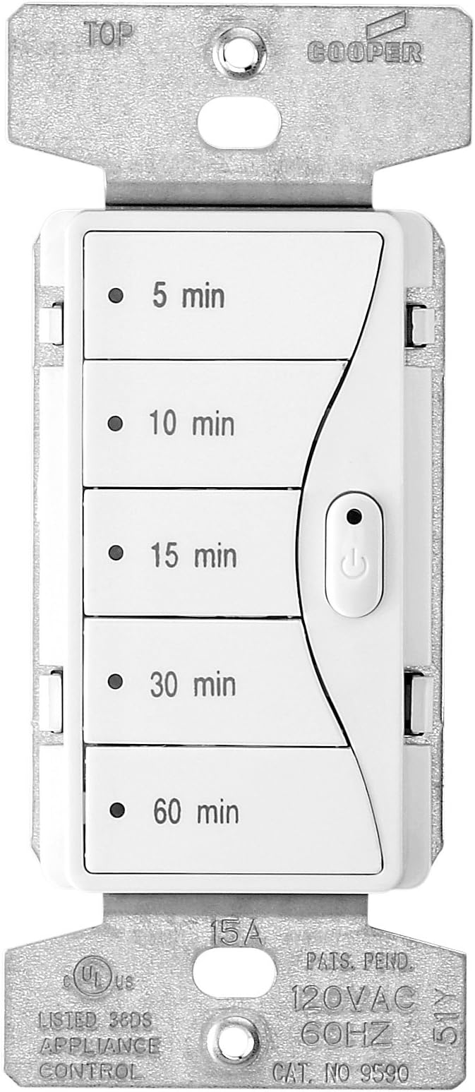 Eaton 9590AW 5-Button Preset Minute Timer, Alpine White - Wall Dimmer ...