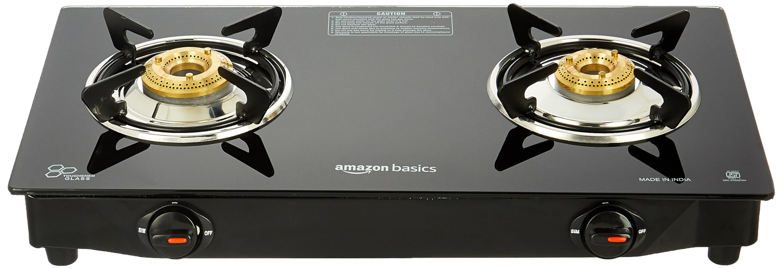 Amazon Basics 2 Burner LPG Gas Stove with Toughened Glass-top | Tri-pin ...