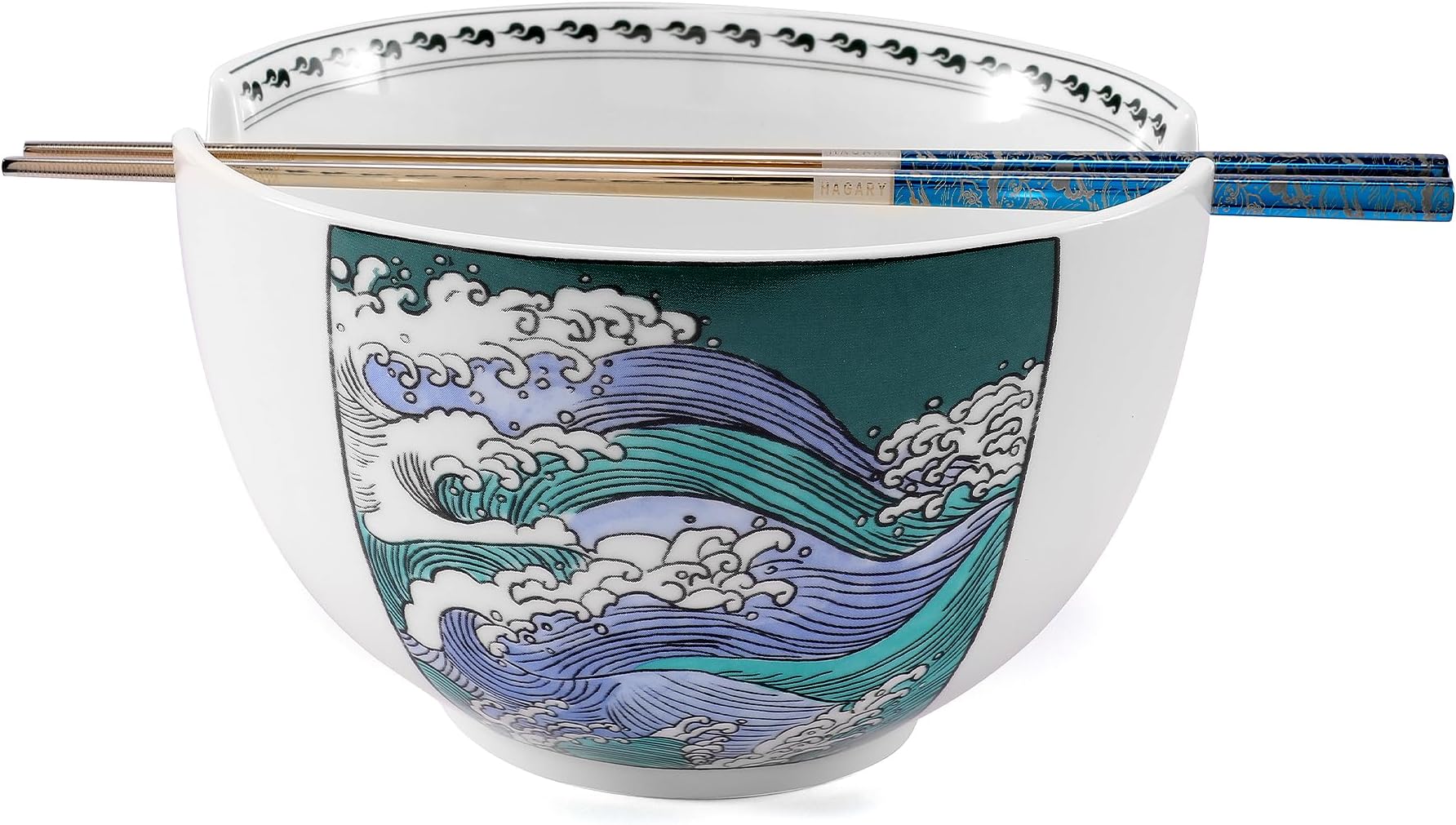 Amazon.com | Hagary Wave Ramen Bowl Ceramic Bowl With Chopsticks ...