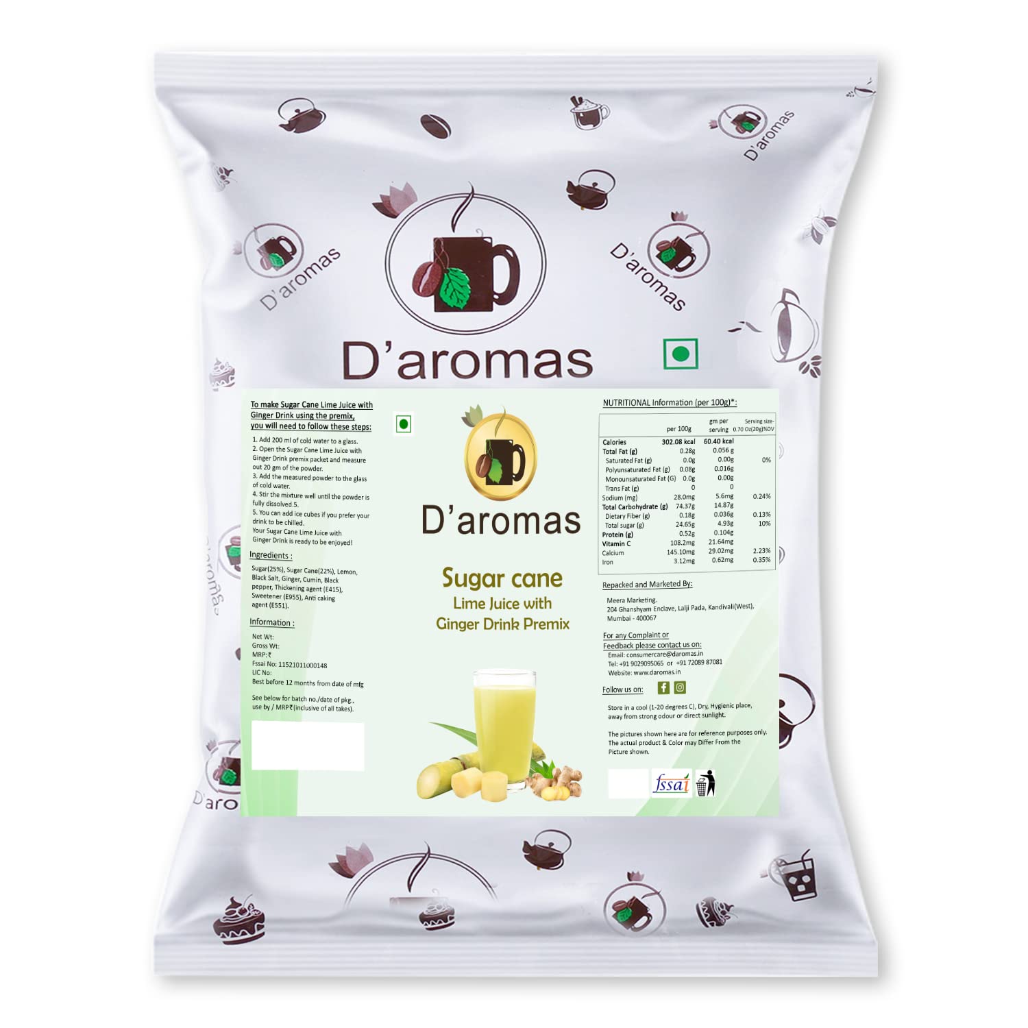D'aromas Sugarcane Lime Juice with Ginger Instant Mix Powder - 500g ...